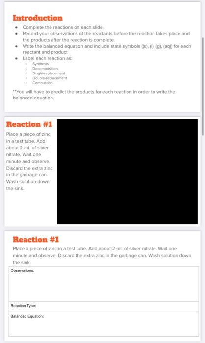 Solved Introcinctiom - Complete the reactions on each slide. | Chegg.com