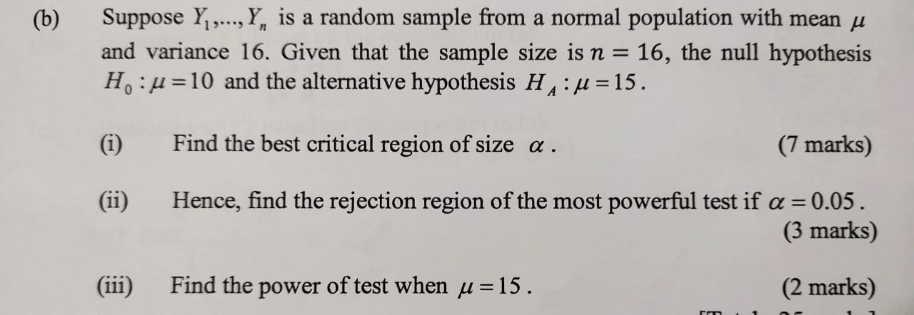 Solved Suppose Y1,..,Yn ﻿is a random sample from a normal | Chegg.com