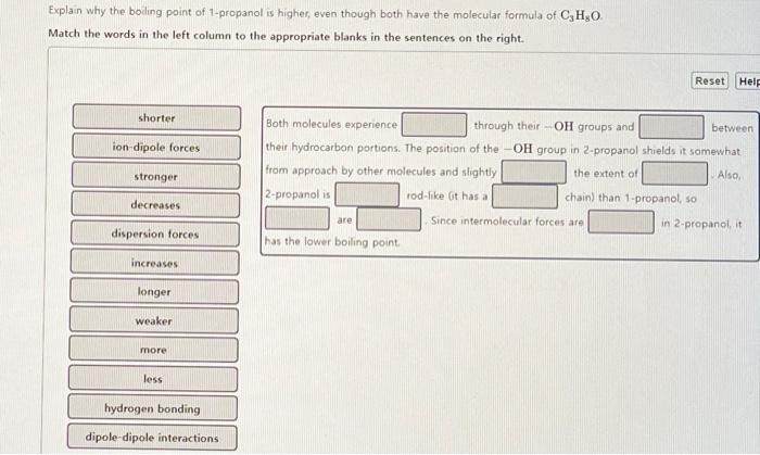 Solved Explain why the boiling point of 1-propanol is | Chegg.com