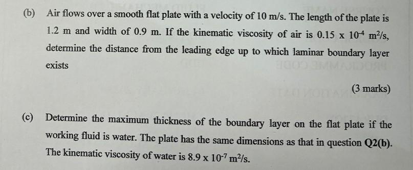 Solved (b) Air flows over a smooth flat plate with a | Chegg.com