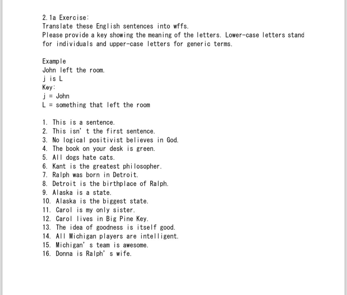 Solved 1a Exercise:Translate these English sentences into | Chegg.com
