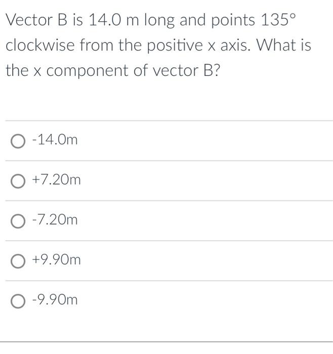 Solved Vector B is 14.0 m long and points 135∘ clockwise | Chegg.com
