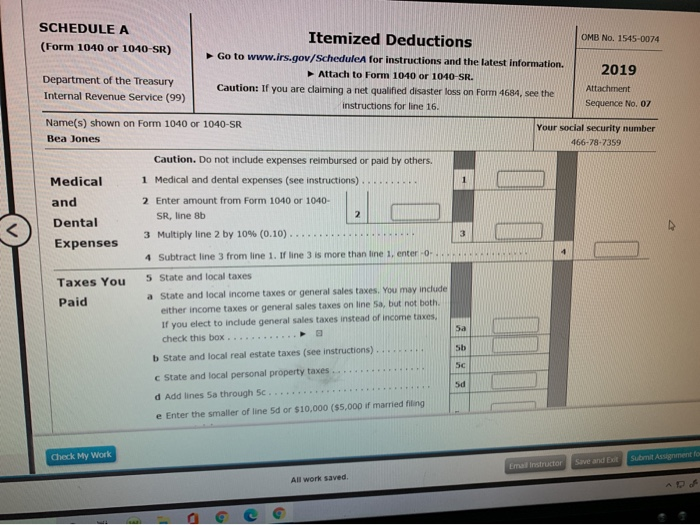 Instructions Form 1040 Schedule 1 Schedule A Form | Chegg.com