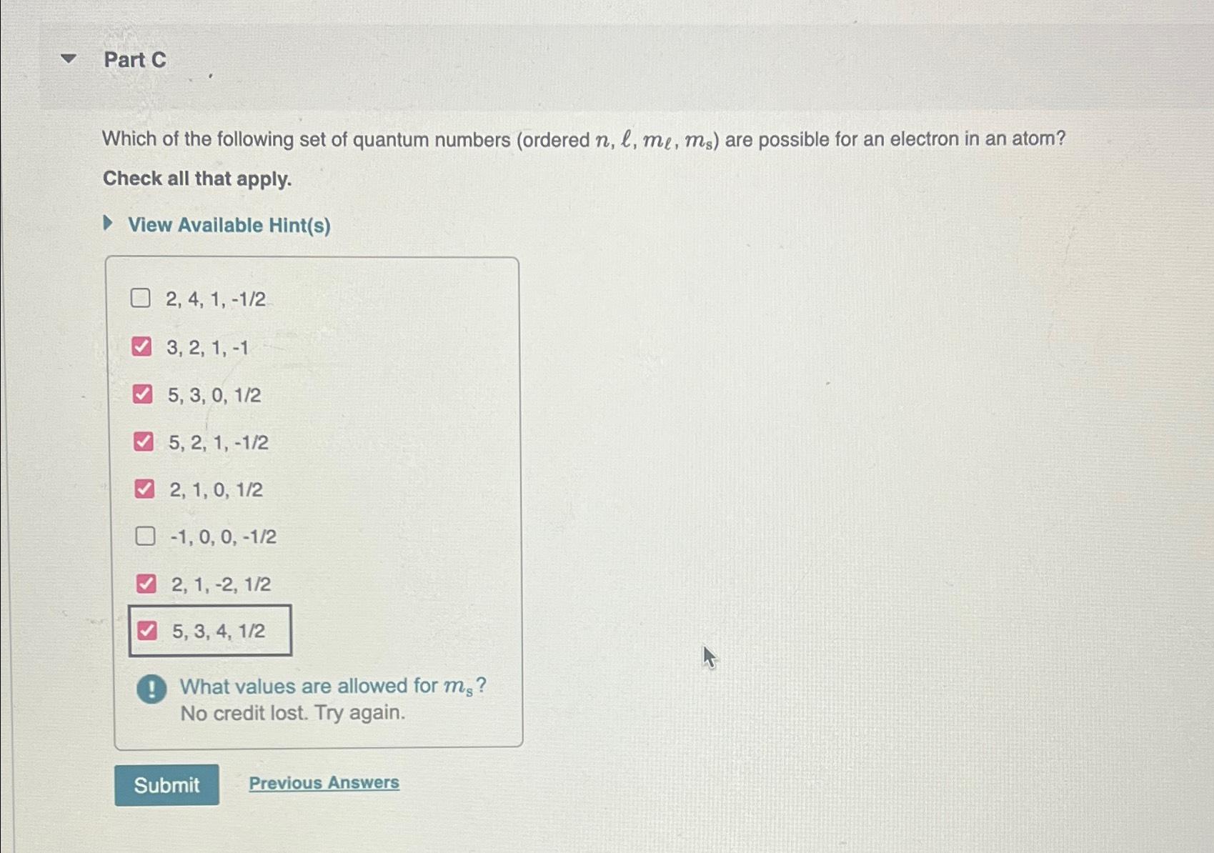 Solved Part CWhich of the following set of quantum numbers | Chegg.com