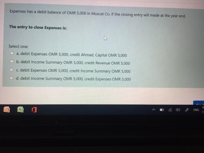 Solved Expenses has a debit balance of OMR 5,000 in Muscat | Chegg.com