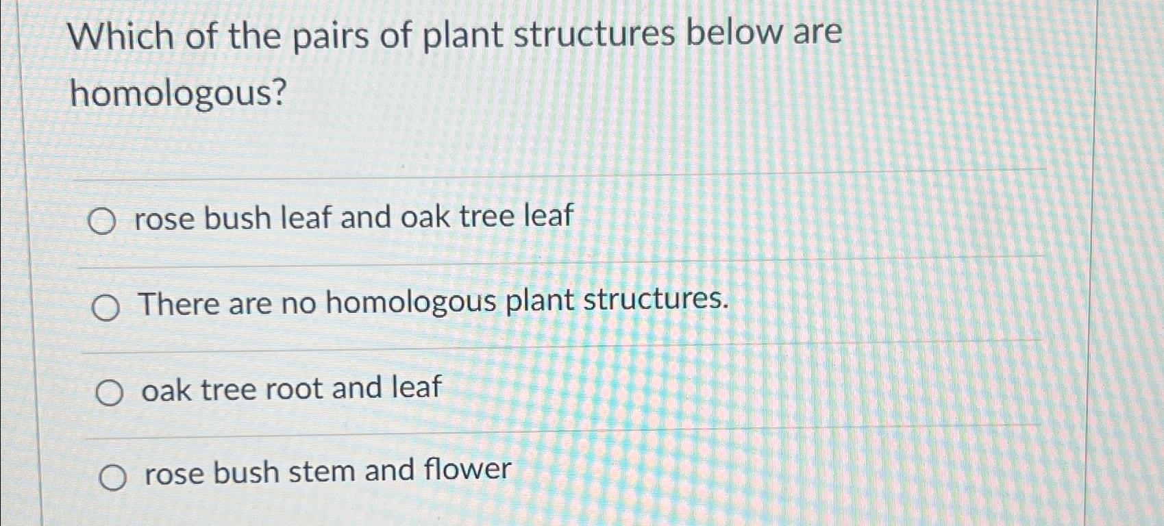 Solved Which of the pairs of plant structures below are | Chegg.com