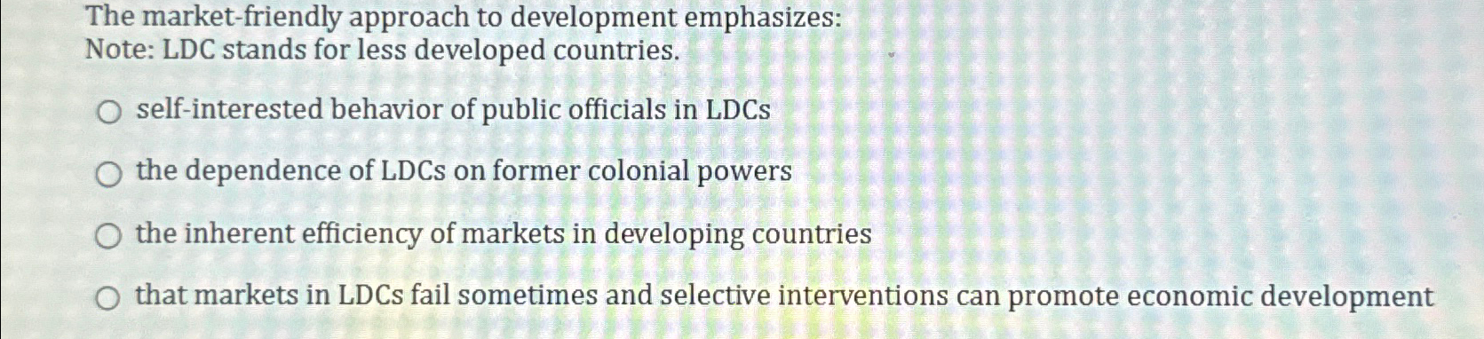 Solved The market-friendly approach to development | Chegg.com