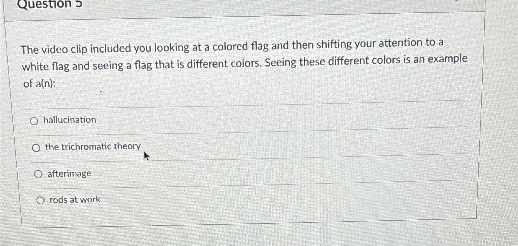 Solved The video clip included you looking at a colored flag | Chegg.com