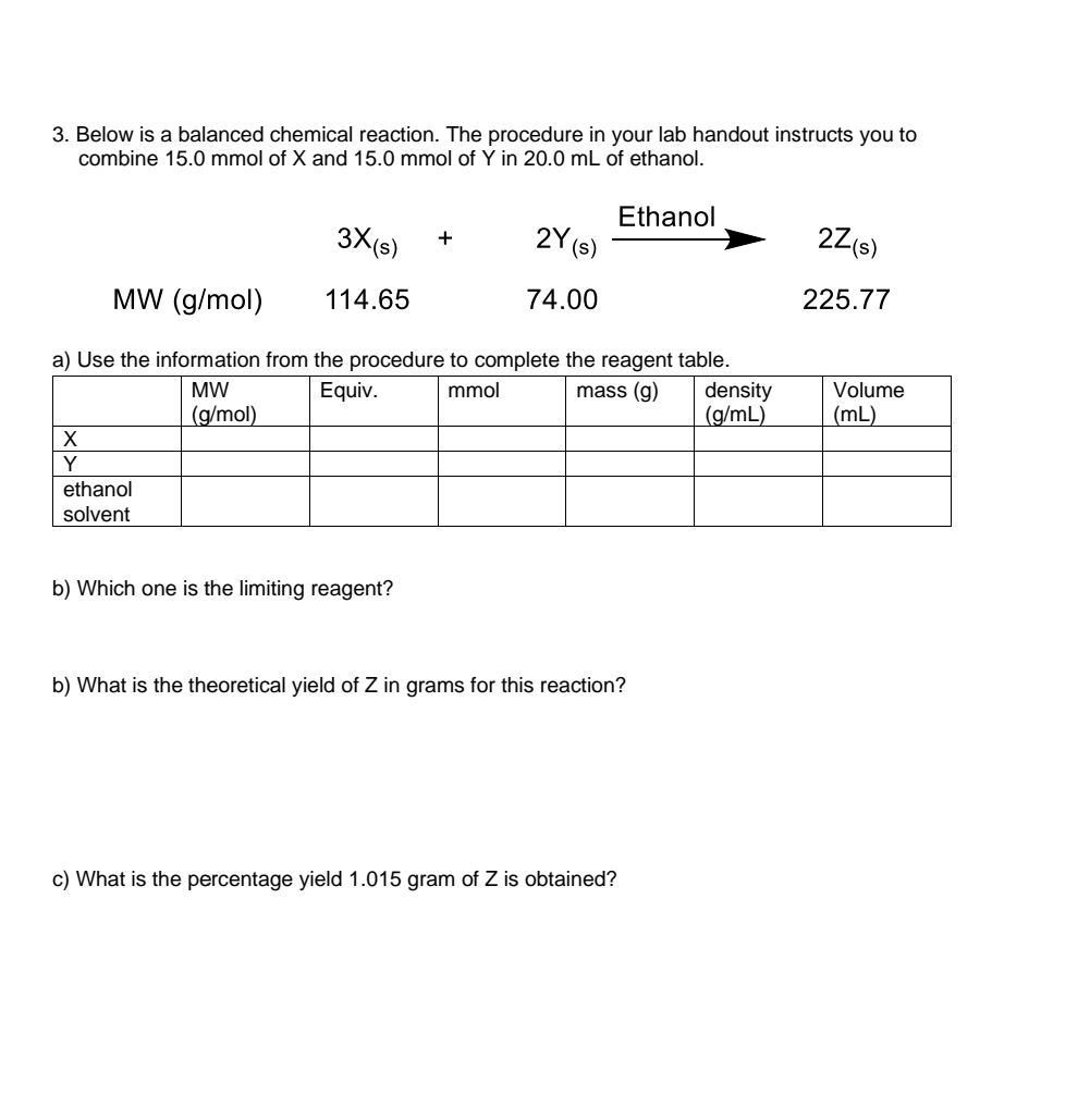 Solved Below is a balanced chemical reaction. The procedure | Chegg.com