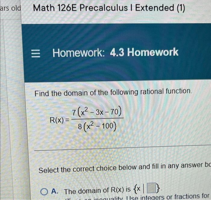 Solved ars old Math 126E Precalculus I Extended (1) = | Chegg.com