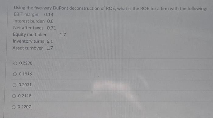 Solved Using the five-way DuPont deconstruction of ROE, what | Chegg.com