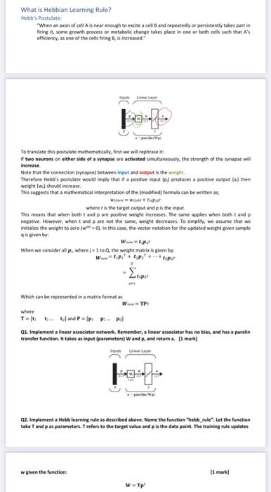 What is Hebbian Learning Rule? Hebb's postulate When | Chegg.com