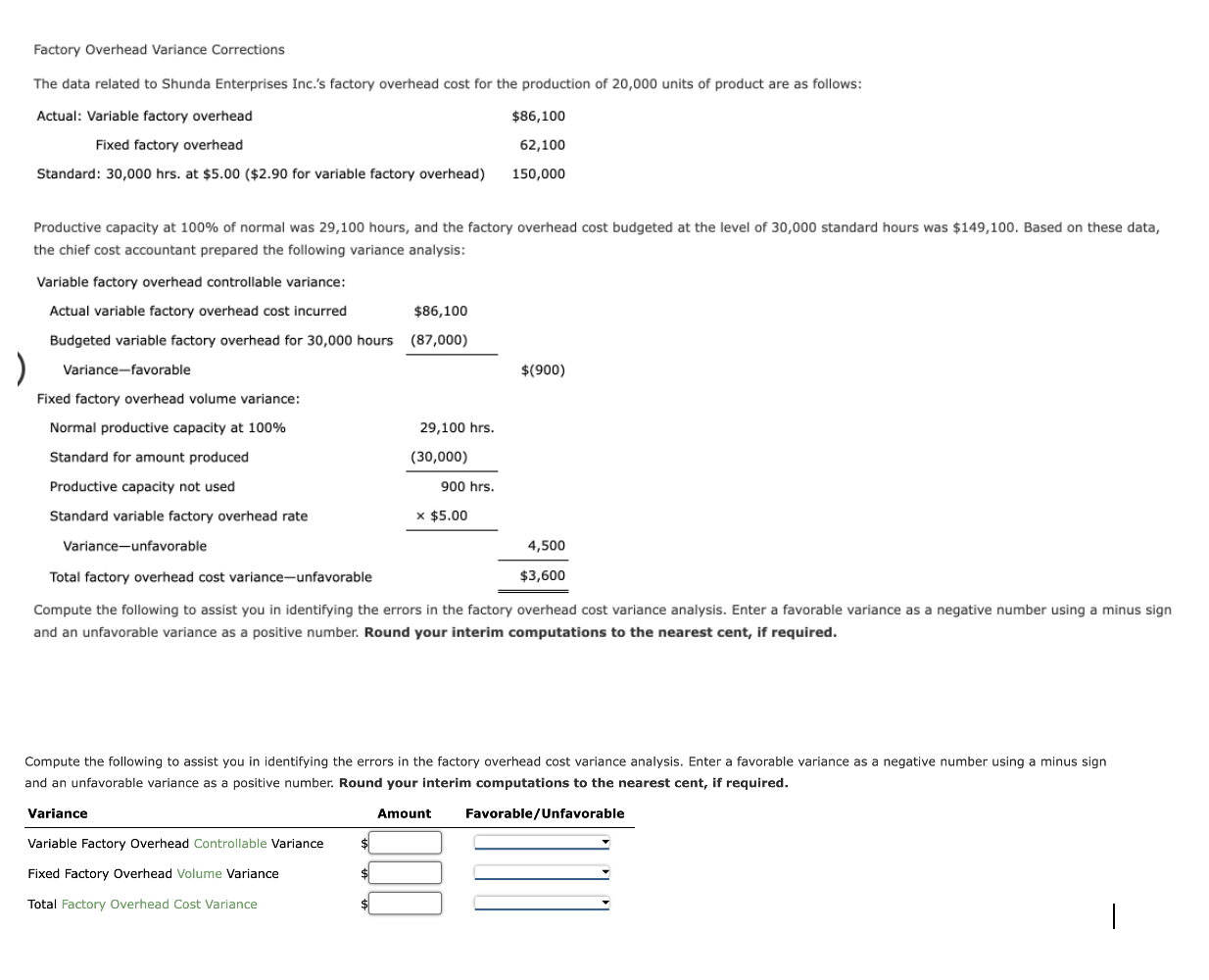 Solved Factory Overhead Variance CorrectionsThe data related | Chegg.com