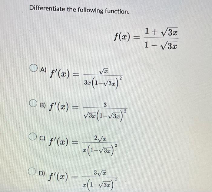 Solved Differentiate the following function. y=arcsec(x) A) | Chegg.com