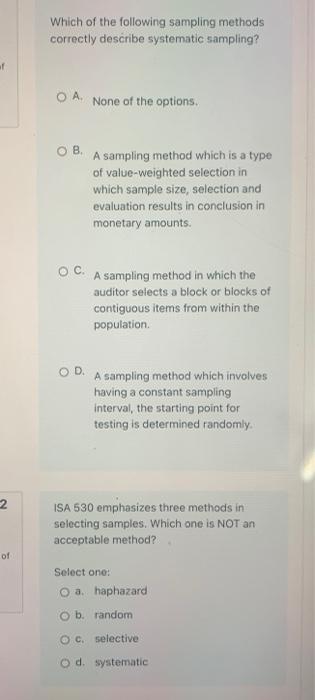 Solved of 2 of Which of the following sampling methods | Chegg.com