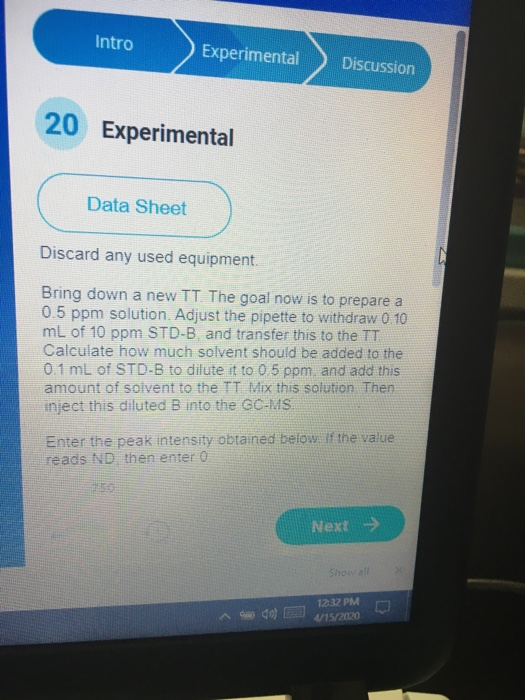 Solved Intro Experimental Discussion 20 Experimental Data | Chegg.com