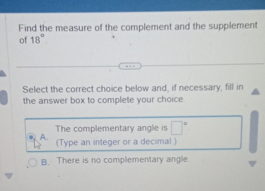 Solved Find the measure of the complement and the supplement | Chegg.com