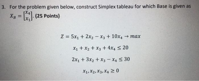 Solved 3. For the problem given below, construct Simplex | Chegg.com