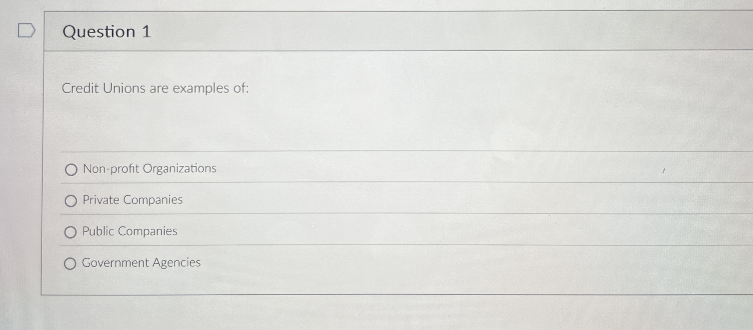 Solved Question 1Credit Unions are examples of:Non-profit | Chegg.com
