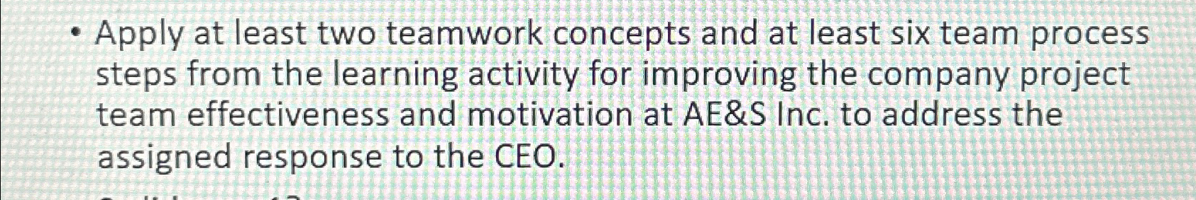 Solved Apply at least two teamwork concepts and at least six | Chegg.com