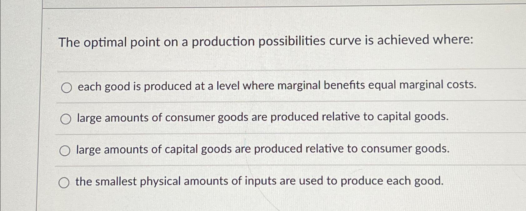 Solved The optimal point on a production possibilities curve | Chegg.com