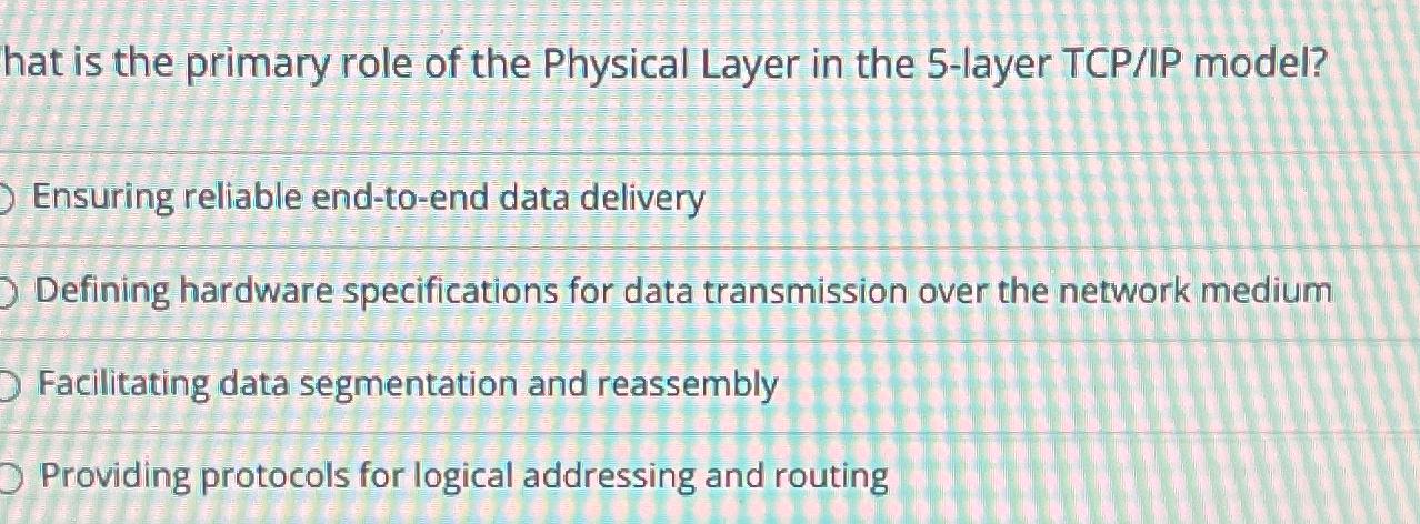 Solved hat is the primary role of the Physical Layer in the | Chegg.com