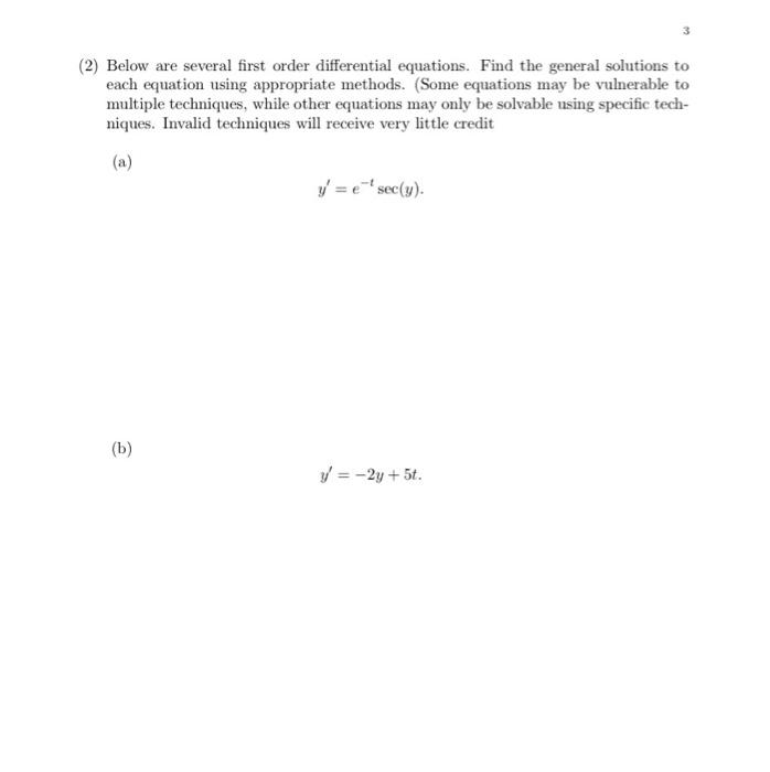 Solved (2) Below are several first order differential | Chegg.com