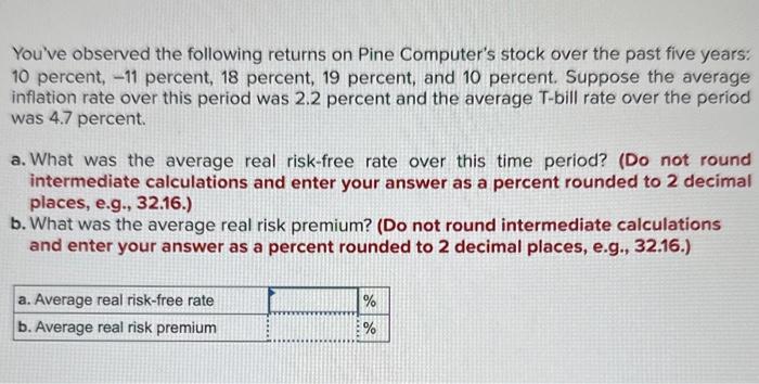 Solved You've observed the following returns on Pine | Chegg.com
