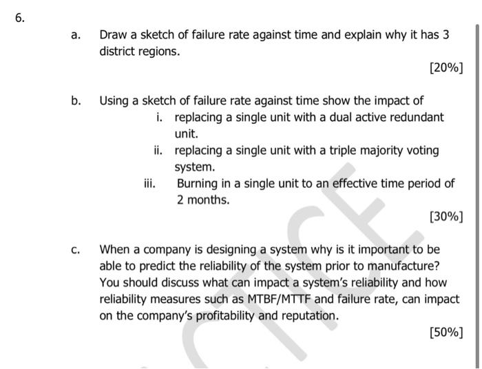 Solved 6. a. Draw a sketch of failure rate against time and | Chegg.com
