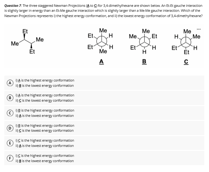 Solved A to C? A? is ﻿the highest energy conformationiiB? is | Chegg.com