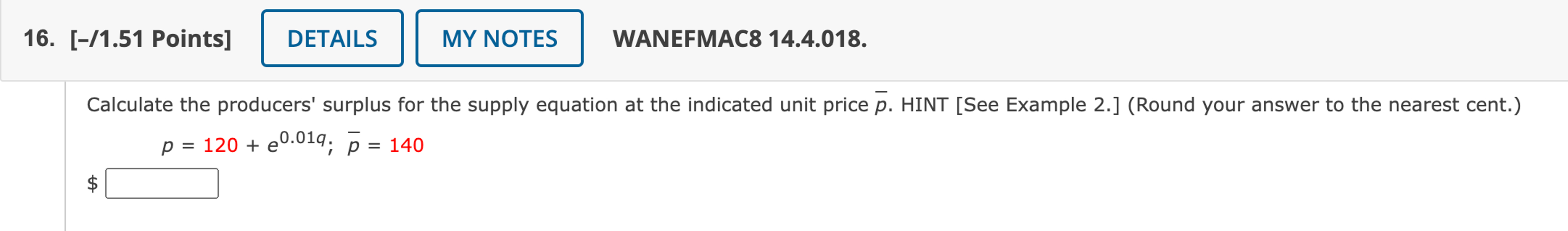 Solved Calculate the producers' surplus for the supply | Chegg.com