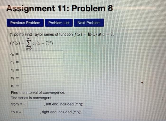 Solved Assignment 11: Problem 8 Previous Problem Problem | Chegg.com Solved Assignment 11: Problem 8 Previous Problem Problem | Chegg.com