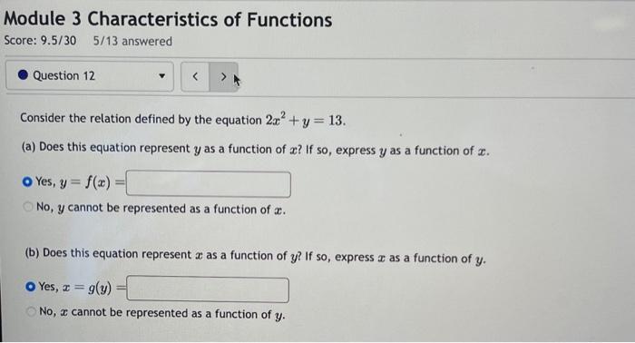Solved Module 3 Characteristics Of Functions Score