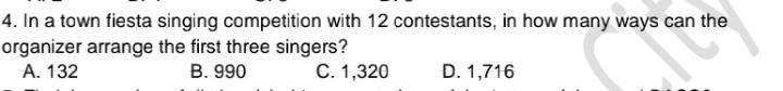 Solved 4. In a town fiesta singing competition with 12 | Chegg.com