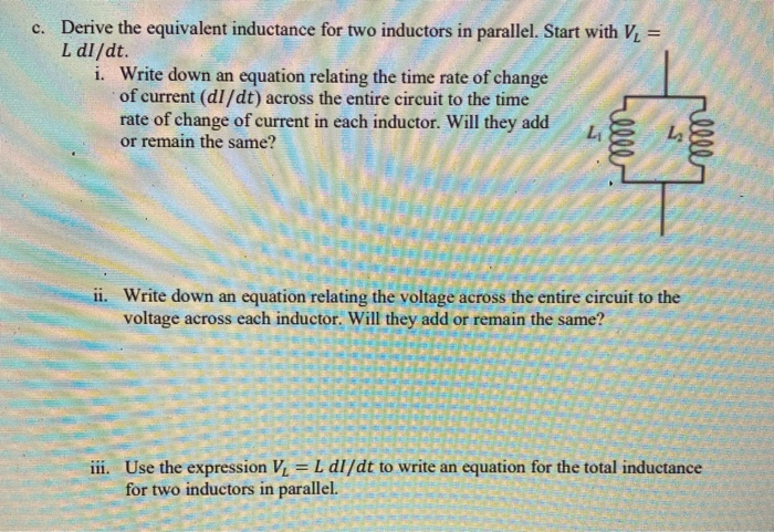 Solved c. Derive the equivalent inductance for two inductors | Chegg.com