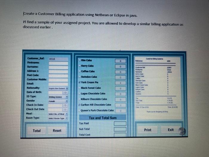 Solved Create A Customer Billing Application Using Netbean