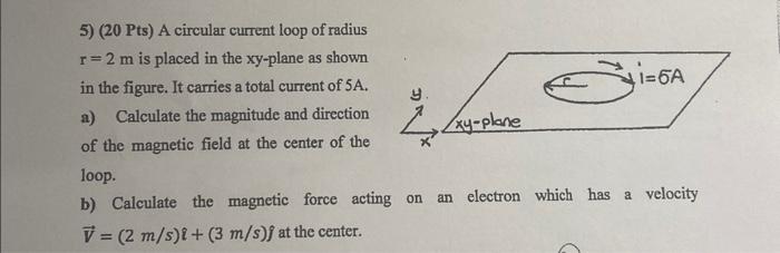 Solved 5) (20 Pts) A circular current loop of radius r=2 m | Chegg.com