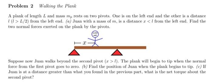 A plank of length L and mass mp rests on two pivots. | Chegg.com