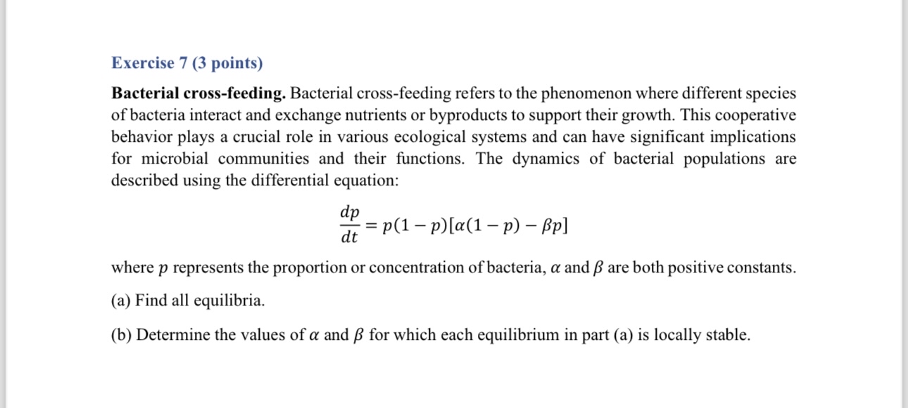 Solved Exercise 7 (3 ﻿points)Bacterial cross-feeding. | Chegg.com