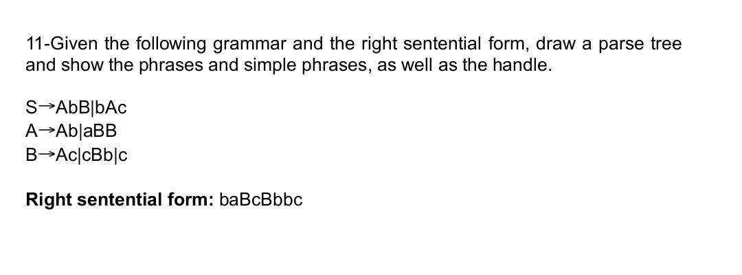 Solved 11-Given the following grammar and the right | Chegg.com