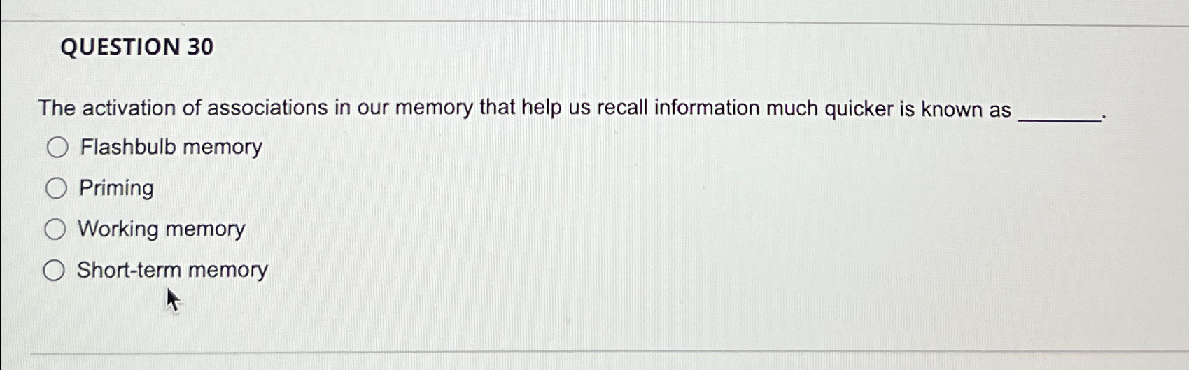 Solved QUESTION 30The activation of associations in our | Chegg.com