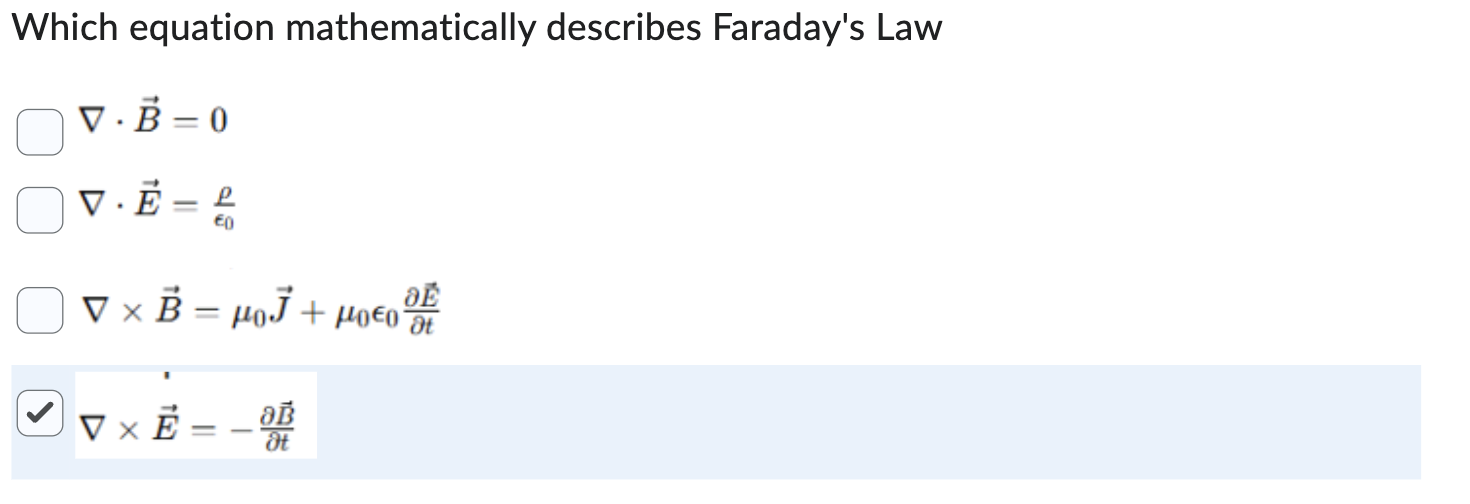 Solved Which equation mathematically describes Faraday's | Chegg.com