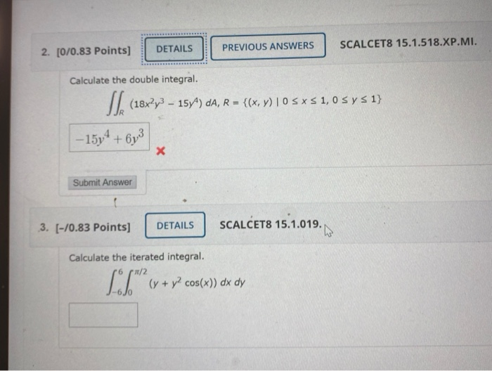 Solved DETAILS 2. [0/0.83 Points] PREVIOUS ANSWERS SCALCET8 | Chegg.com