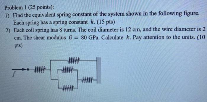 Solved Problem 1 (25 points): 1) Find the equivalent spring | Chegg.com