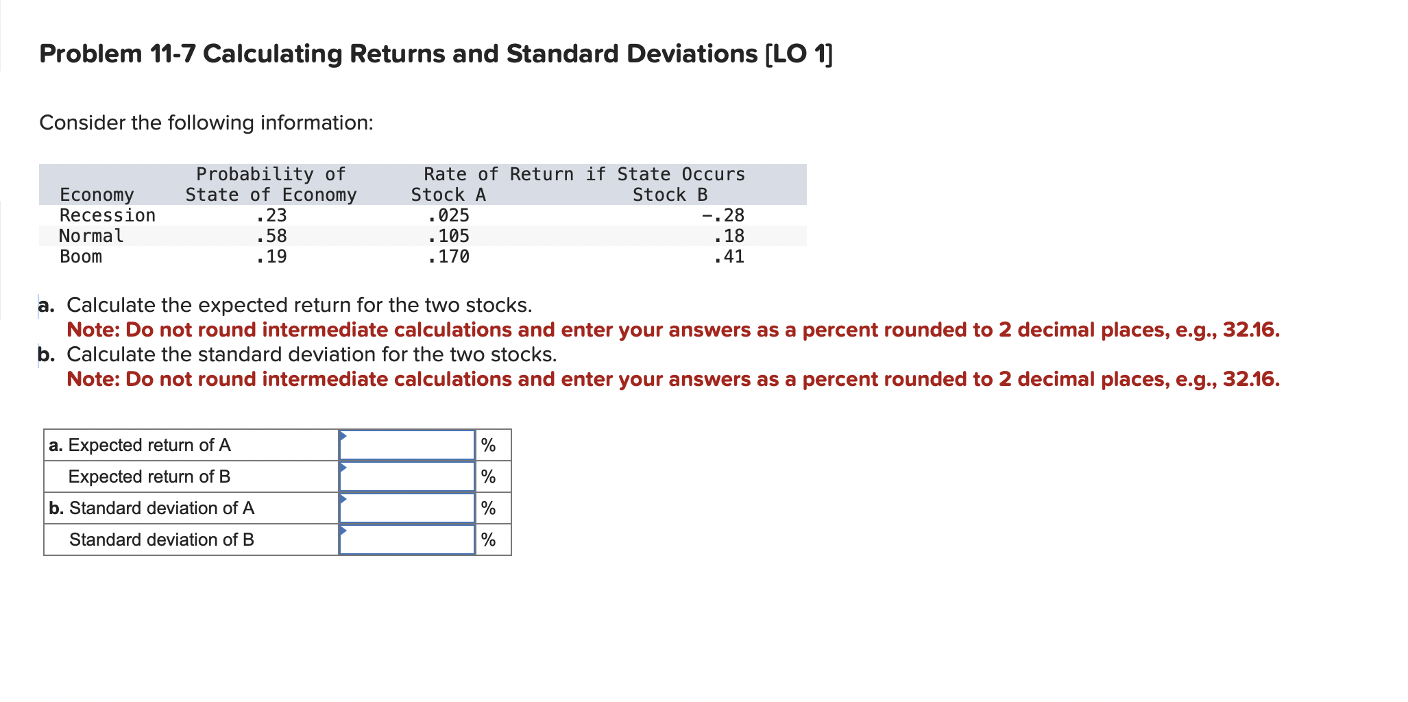 Solved Problem 11-7 ﻿Calculating Returns and Standard | Chegg.com