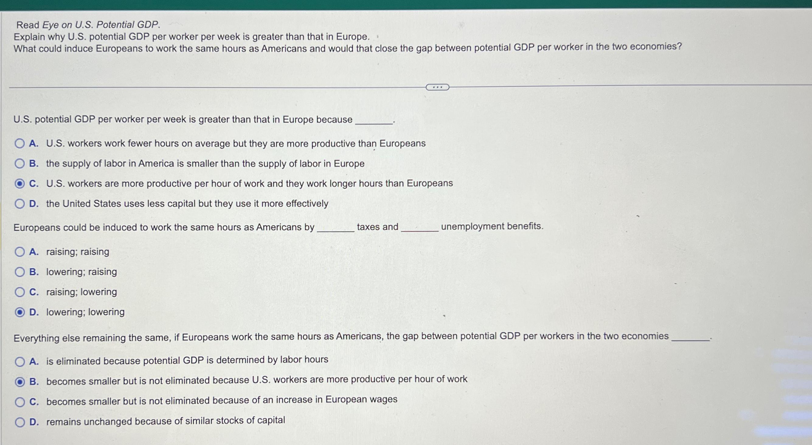 Solved Read Eye on U.S. ﻿Potential GDP.Explain why U.S. | Chegg.com
