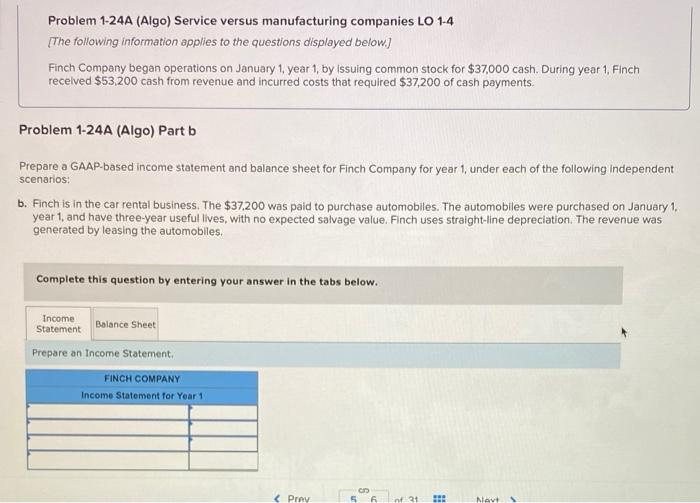 Solved Problem 1-24A (Algo) Service versus manufacturing | Chegg.com