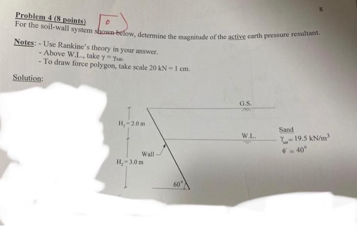 Solved 8 Problem 4 (8 points) For the soil-wall system shown | Chegg.com Solved 8 Problem 4 (8 points) For the soil-wall system shown | Chegg.com