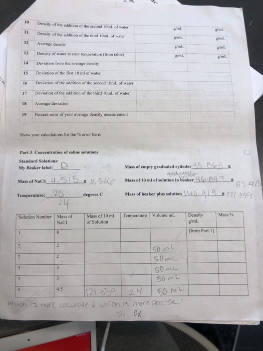 o Name Wh The de LAB 2: DENSITY, ACCURACY, PRECISION | Chegg.com
