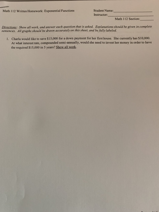 Solved Math 112 Written Homework Exponential Functions